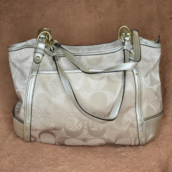 Coach | Bags | Coach Alexandra Sand Logo Canvas Chain Double Handle ...